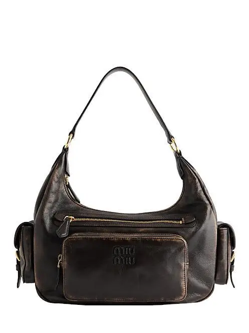 Miu Miu Pocket Medium Leather Shoulder Bag - Caffe