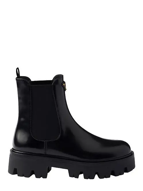 Prada Brand-plaque Leather Ankle Boots - Black