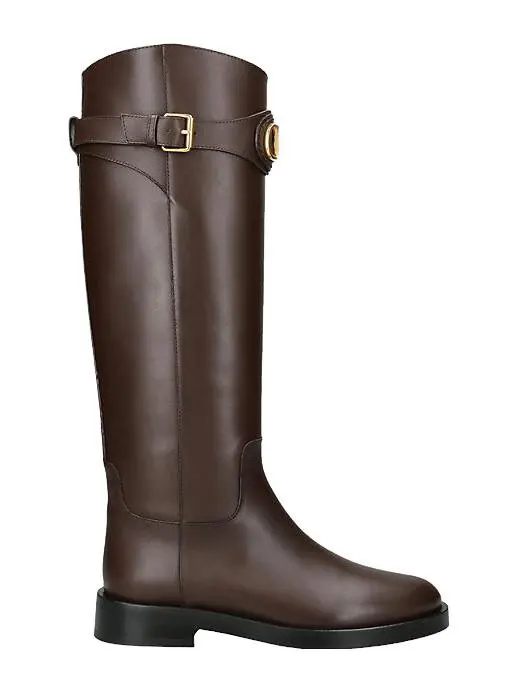 Valentino Garavani Vlogo Leather Knee-high Boots - Dark Brown