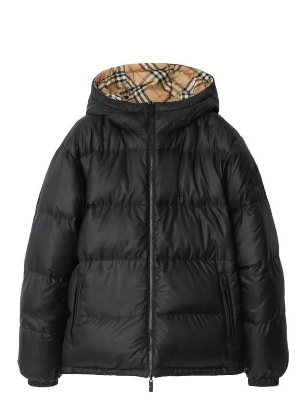 Burberry Reversible Check Hooded Puffer Jacket - Sand Beige
