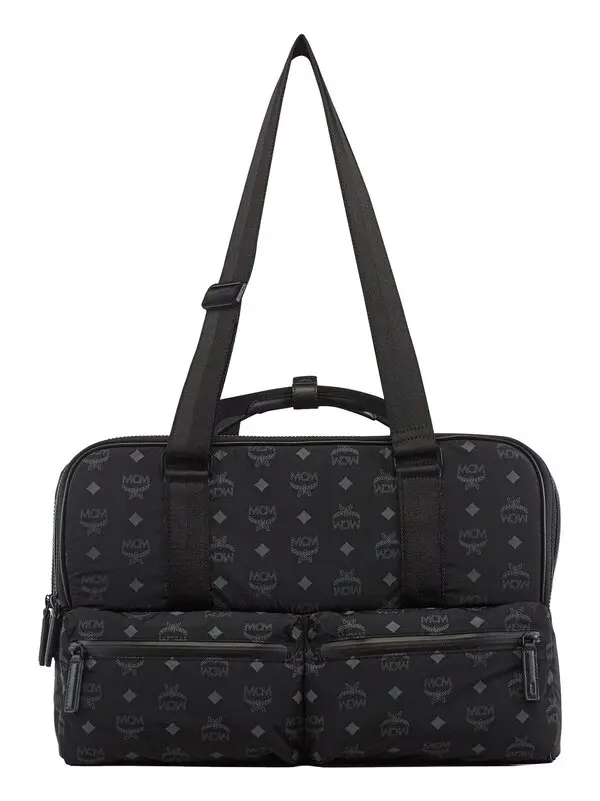 Mcm Pet Carrier In Monogram Nylon And Leather - Black