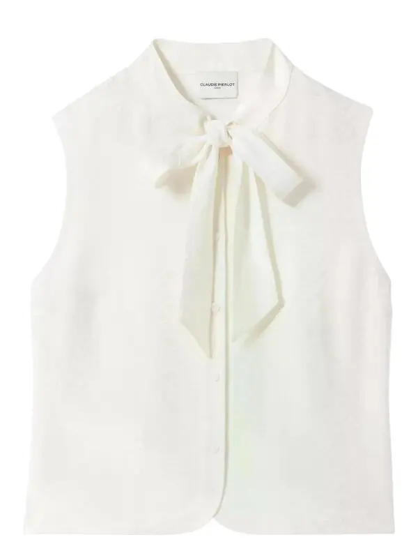 Claudie Pierlot Sleeveless Bow-neck Top - Ecru