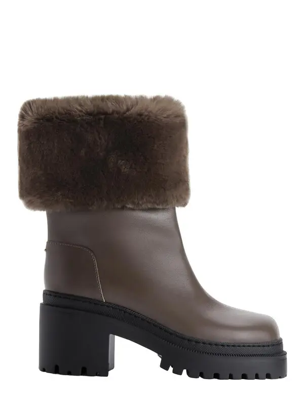 GIUSEPPE ZANOTTI Leather Ankle Boots With Fur Cuff - Brown