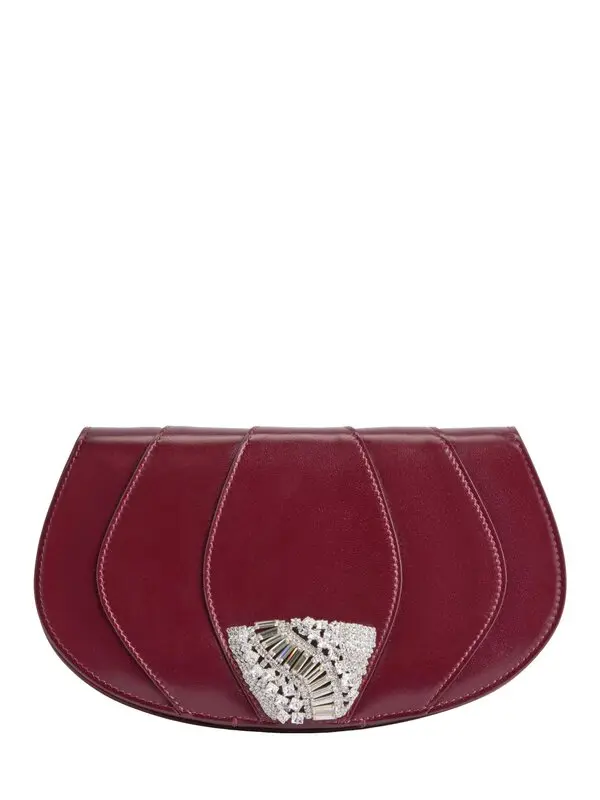 GIUSEPPE ZANOTTI Leather Clutch With Jewel Accessory - Bordeaux