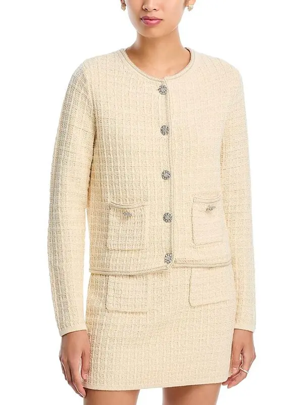Aqua Crystal Button Cardigan Sweater - Tan