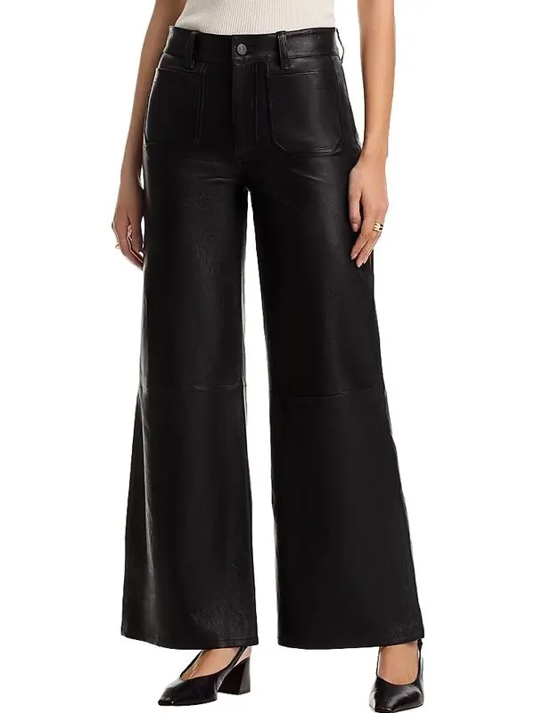 FRAME Le Slim Palazzo Modernist Pocket Leather Pants - Black