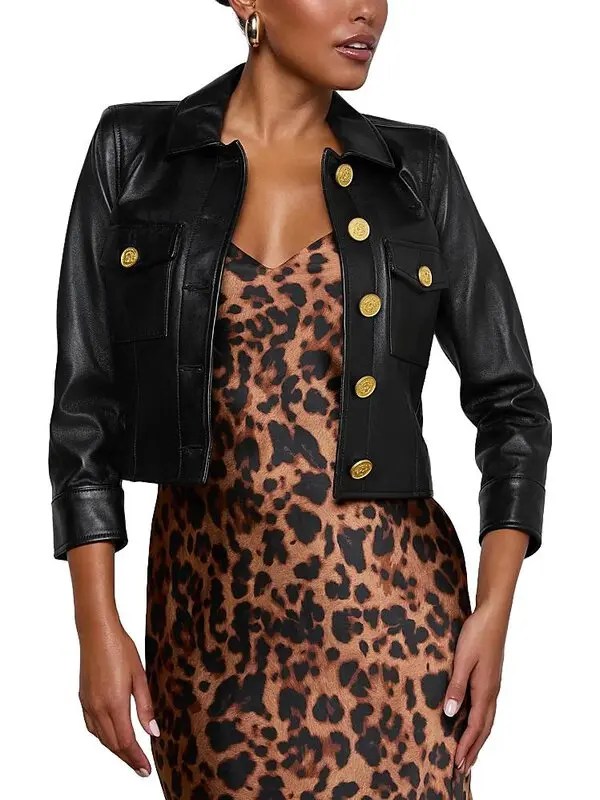 L'Agence Kumi Cropped Leather Jacket - Black