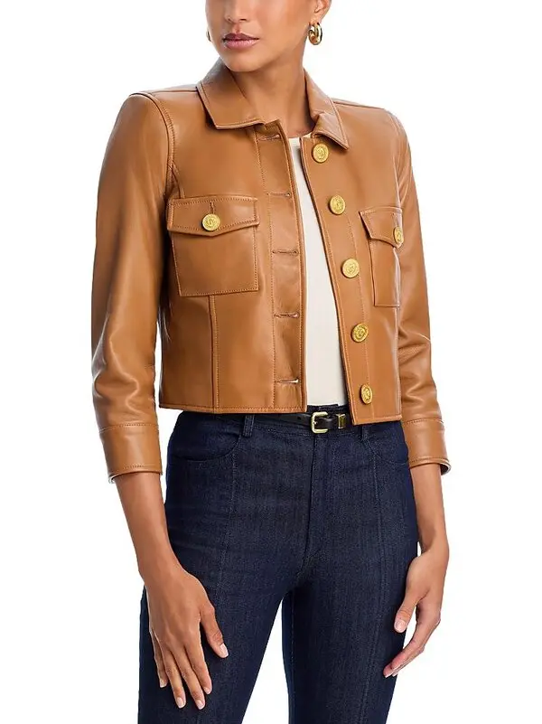 L'Agence Kumi Cropped Leather Jacket - Soft Cognac