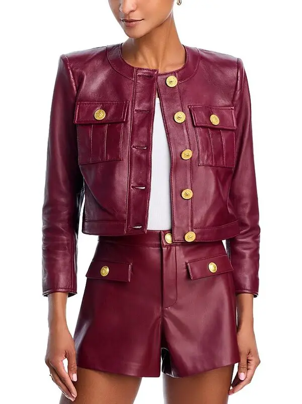 L'Agence Deidra Leather Jacket - Black Cherry
