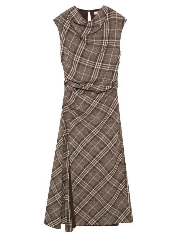 Simkhai Burke Cowl Neck Plaid Dress - Chocolate Plaid