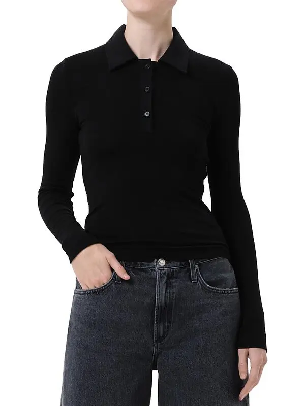 AGOLDE Amos Polo Collar Top - Black