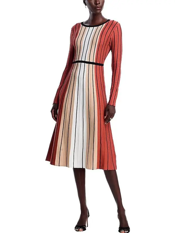 T Tahari Long Sleeve Color Block Stripe Dress - Canyon Rock