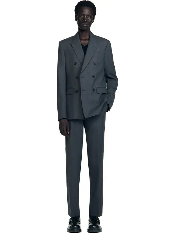 Sandro Double-breasted Classic Suit Jacket - Heather Charcoal