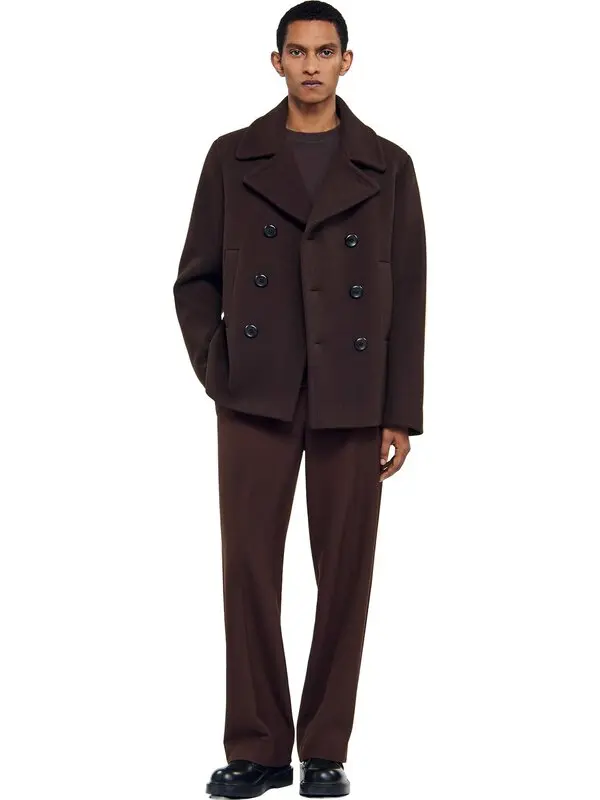 Sandro Double-breasted Wool Pea Coat - Chocolate