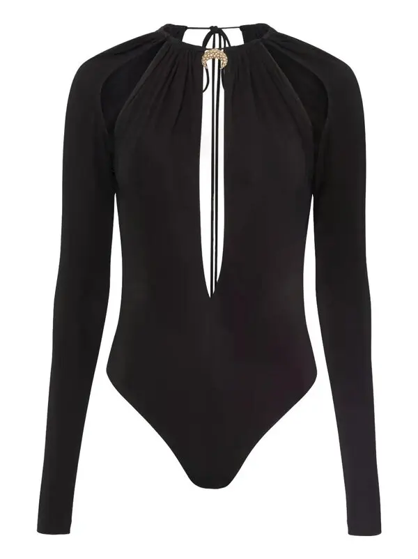 MARINE SERRE Draped Keyhole Bodysuit - Black