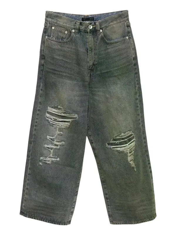 FIVE CM Distressed Wide-leg Jeans - Blue