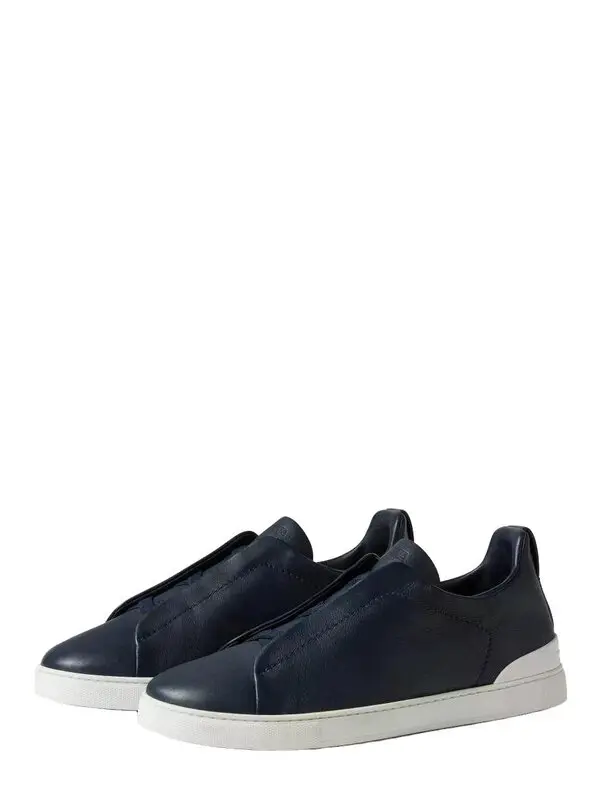 Zegna Triple Stitch Leather Sneakers - Blue