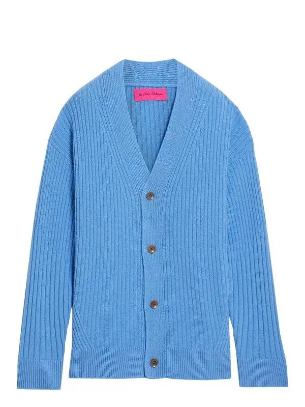THE ELDER STATESMAN Ribbed Cashmere Cardigan - Light Blue