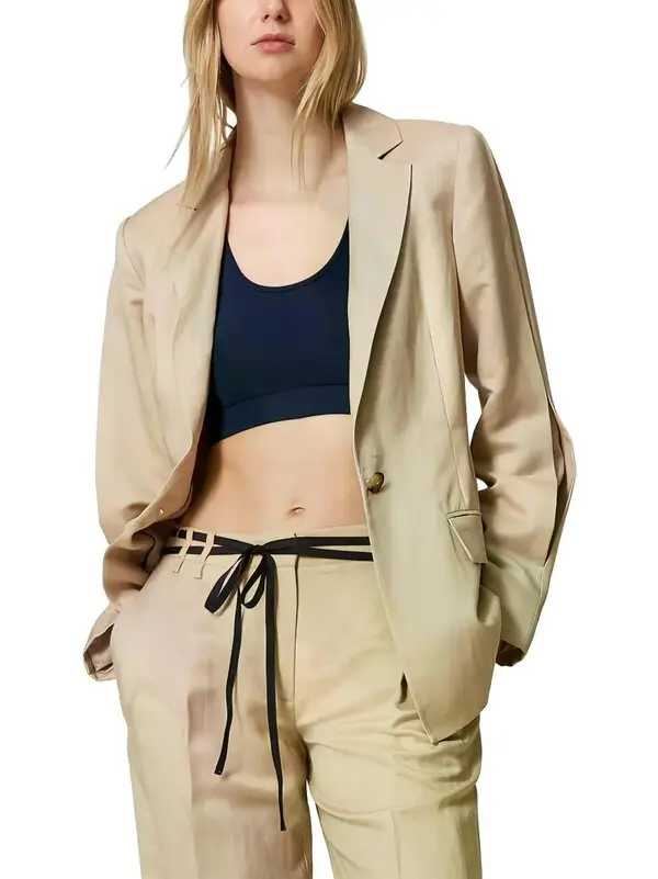 TWINSET Linen-blend Blazer With Pleated Details - Neutrals