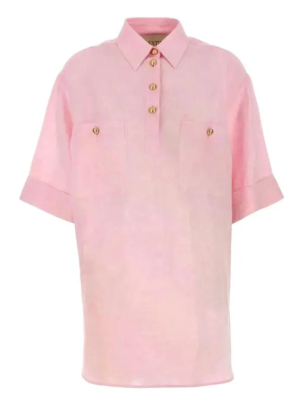 Valentino Garavani Short-sleeve Linen Blouse - Pink