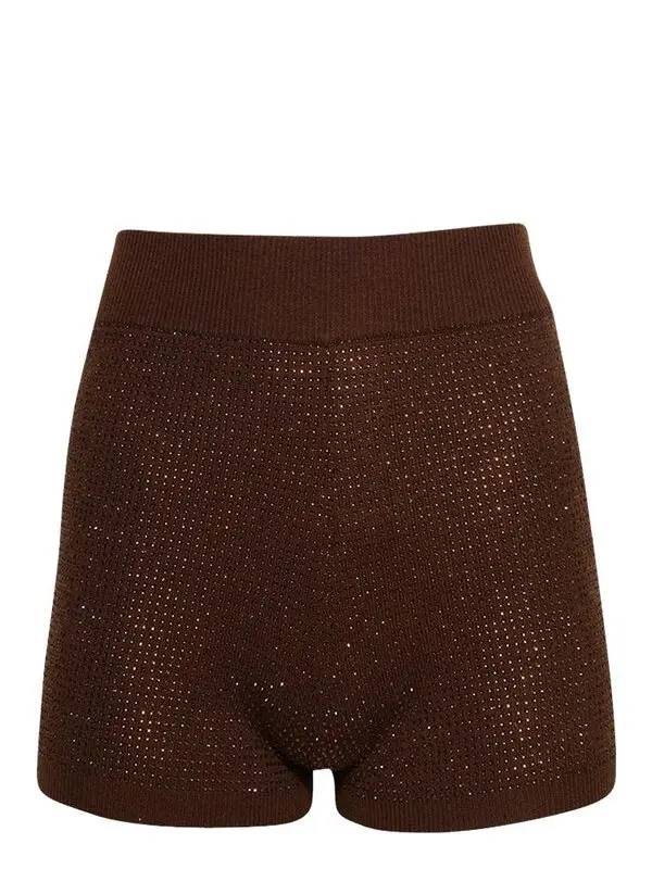 David Koma Rhinestone Embroidered Shorts - Brown