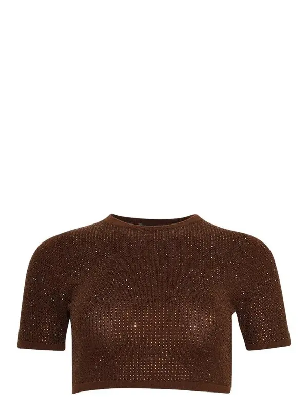 David Koma Rhinestone-embroidered Crop Top - Brown