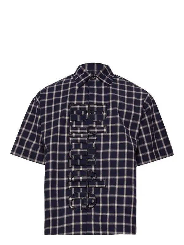 Rhude Center Logo Button Up Shirt Navy And White - Blue