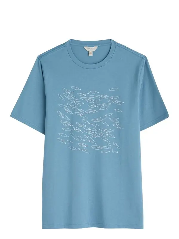 SEASALT CORNWALL Midwatch Organic Cotton Graphic T-shirt - Shoal Sketch Hydrangea