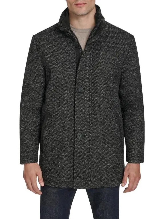 Andrew Marc Dorsey Plaid Wool Blend Car Coat - Black