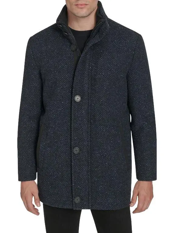 Andrew Marc Dorsey Plaid Wool Blend Car Coat - Navy