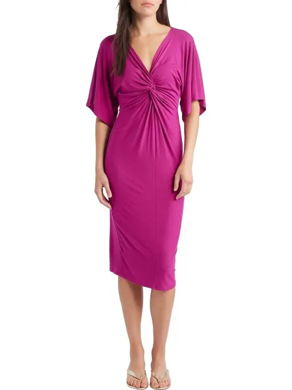 Loveappella Twist Front Knit Midi Dress - Magenta