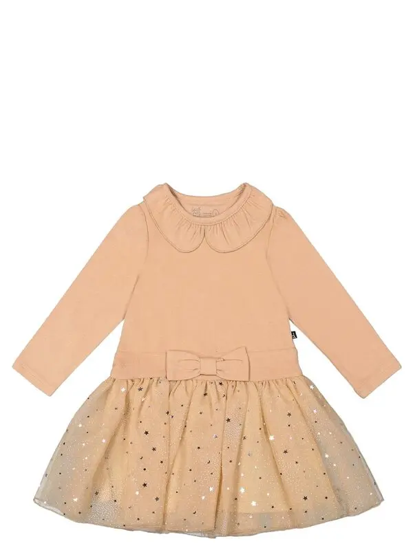 DEUX PAR DEUX Bi-material Dress With Glittering Skirt - Beige