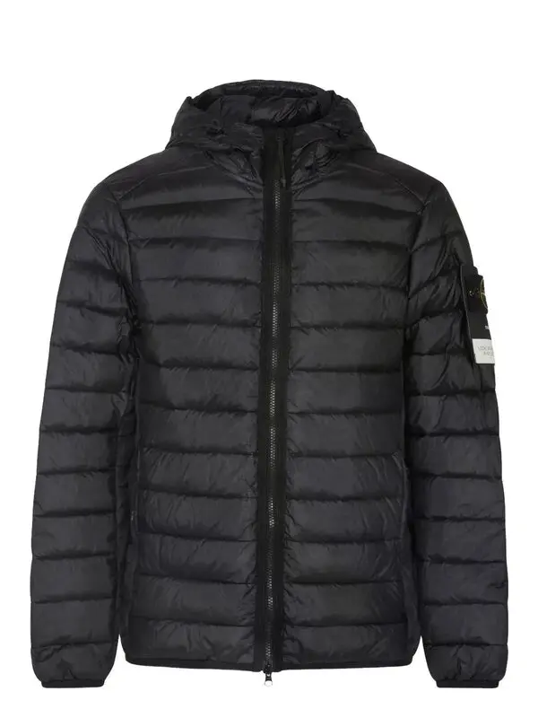 Stone Island Hooded Quilted Coat - Black