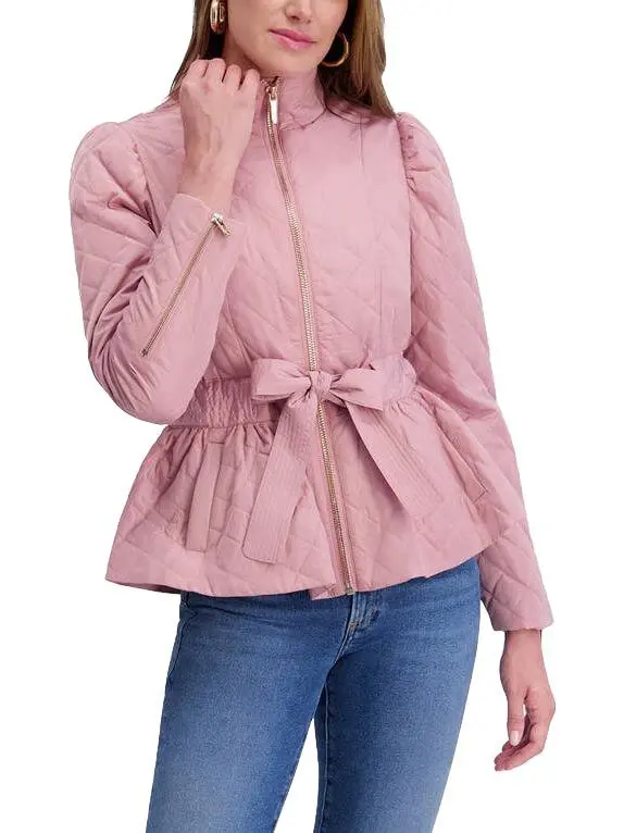 Kensie Quilted Peplum Jacket - Rose
