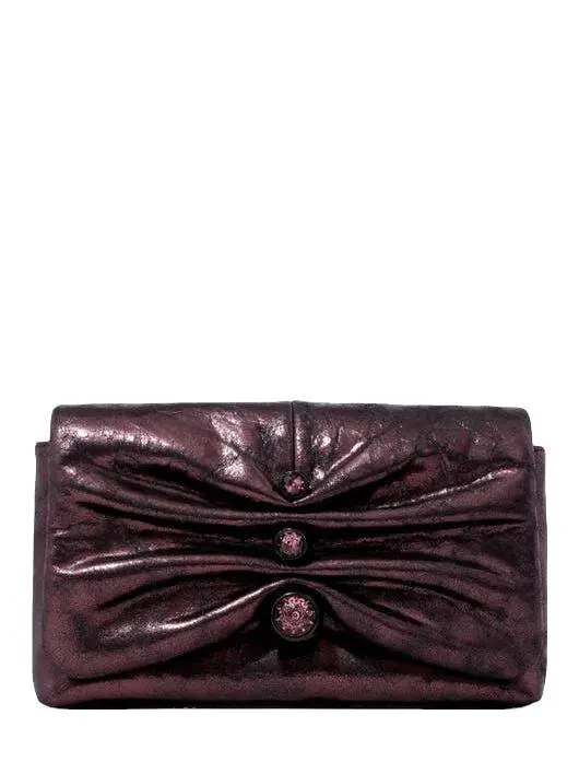 Alexis Bittar Ruched Crystal Metallic Leather Clutch - Dark Plum