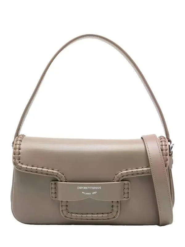Emporio Armani Braided-detail Leather Shoulder Bag - Neutrals