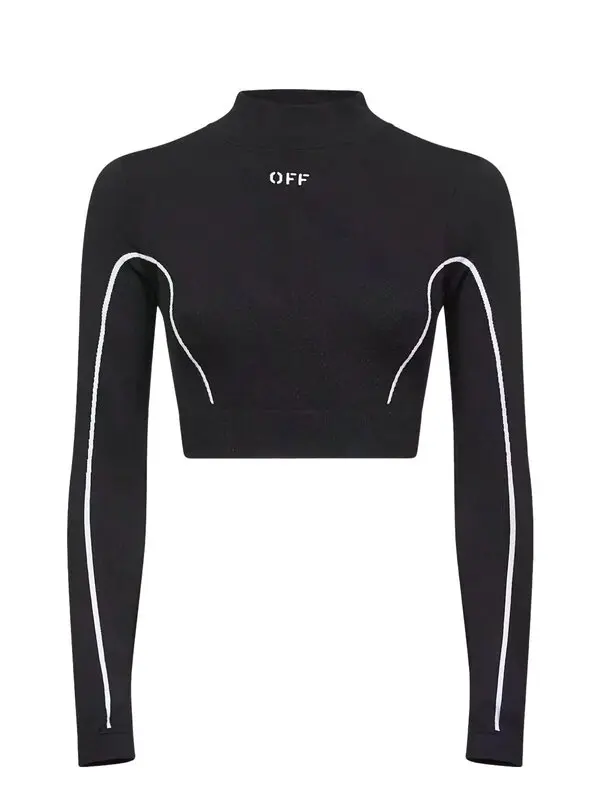 Off-White Stripe-detail Ribbed Cropped Sweatshirt - Black