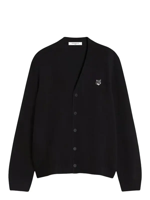 Maison Kitsuné Fox Head-detail Wool Cardigan - Black