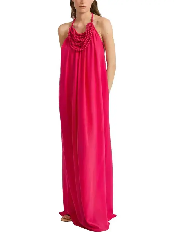YVES SALOMON Beaded-neckline Crepe Maxi Dress - Pink
