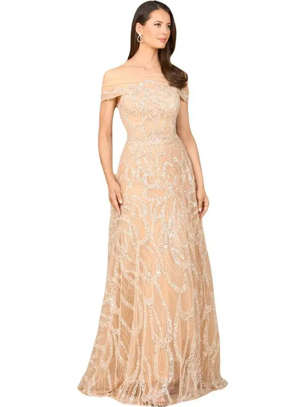LARA NEW YORK Off-the-shoulder A-line Gown - Champagne