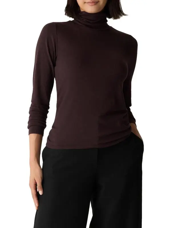 Eileen Fisher Turtleneck Stretch Organic Cotton Blend Top - Cassis