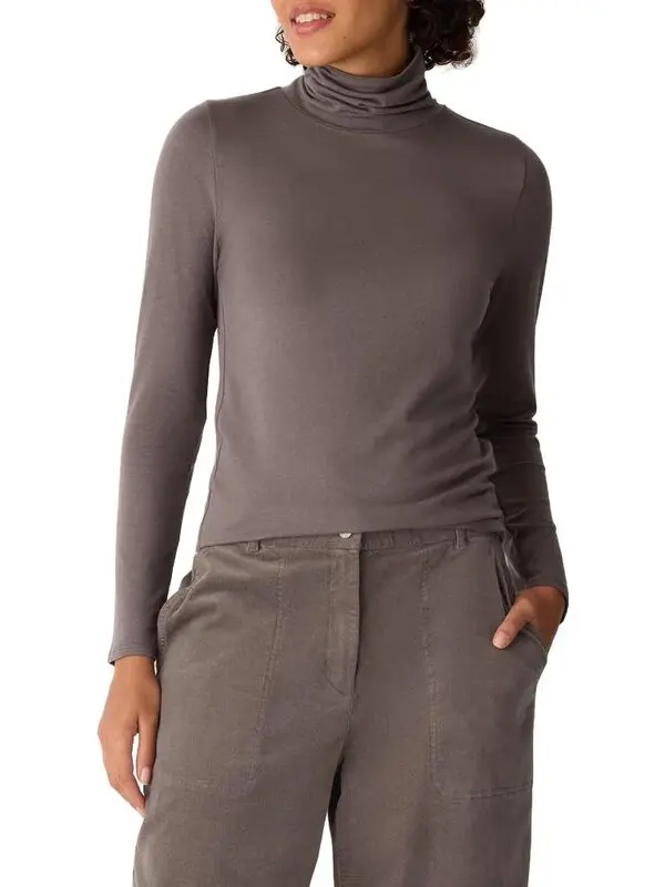 Eileen Fisher Turtleneck Stretch Organic Cotton Blend Top - Rye