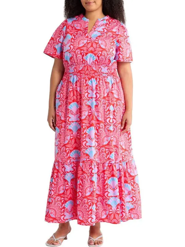 SUGARLIPS Floral Cotton Poplin Maxi Dress - Blue/pink/red