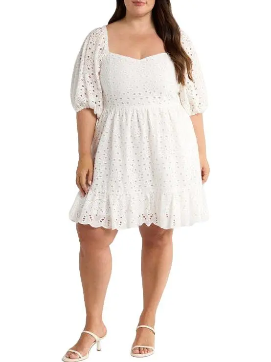 SUGARLIPS Cotton Eyelet Mini Dress - White