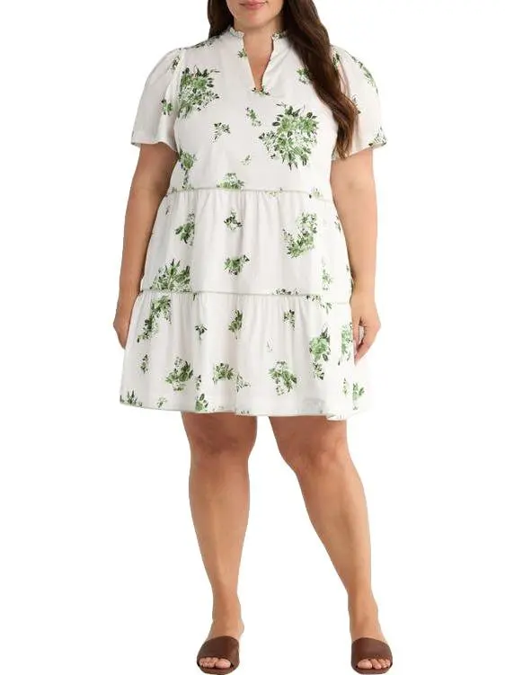 SUGARLIPS Ria Floral Candace Cotton Tiered Dress - White/sage/emerald