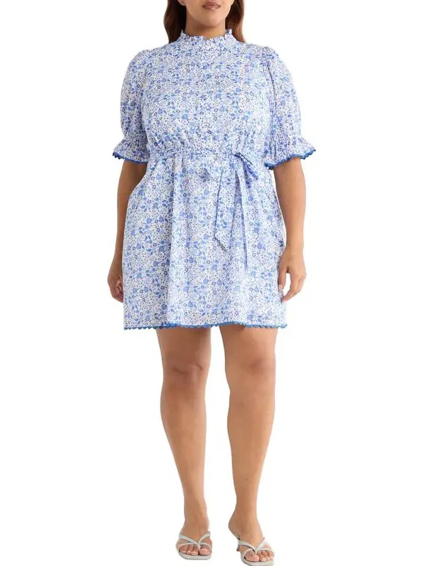 SUGARLIPS Maisie Floral Cotton Shirtdress - White/blue Combo