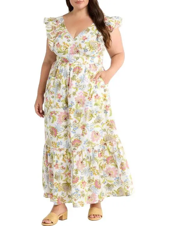 SUGARLIPS Floral Cotton Maxi Dress - Ivory/pink/green/blue
