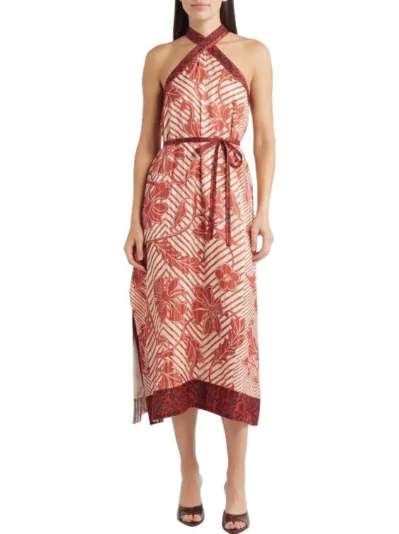 CIEBON Tie Waist Floral Maxi Dress - Red