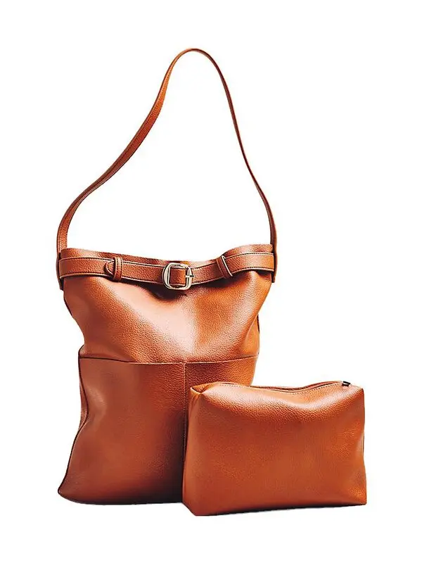 Anthropologie Buckle Pocket Tote - Pecan
