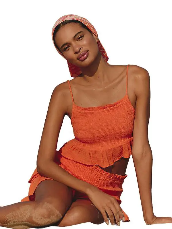 CELANDINE Crop Gauze Cami - Red Orange